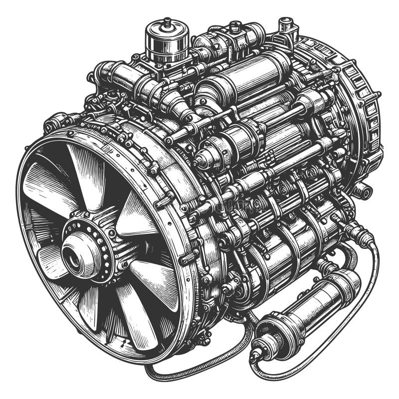 Jet Engine Mechanical Raster Illustration Stock Image - Image of ...