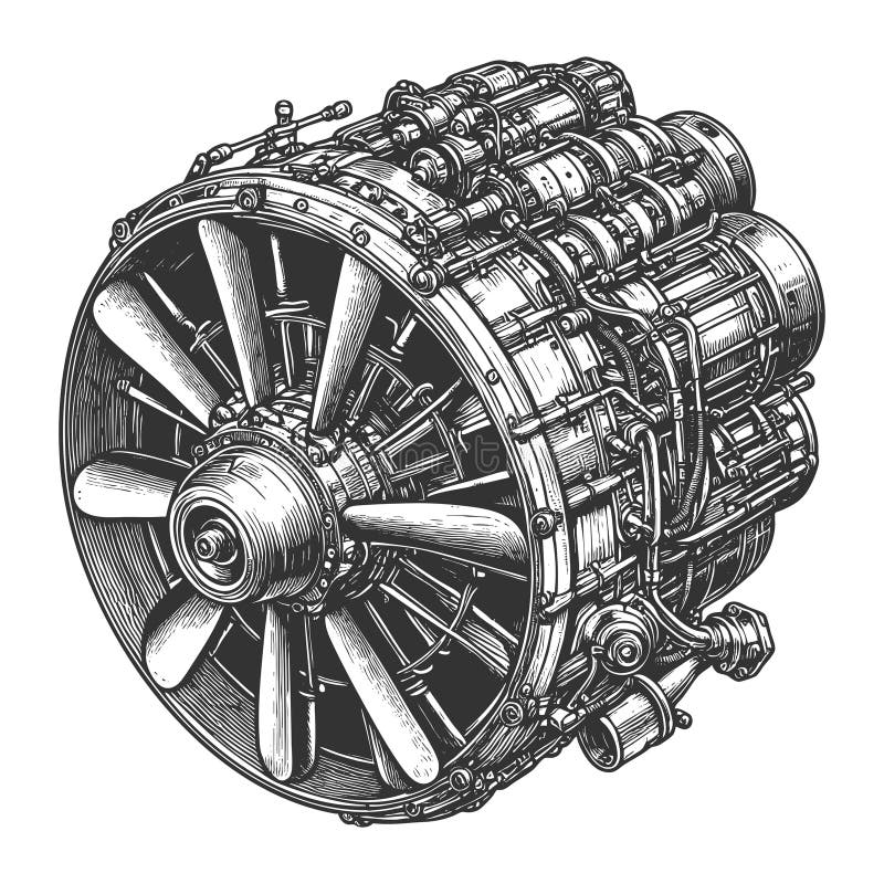 Jet Engine Mechanical Raster Illustration Stock Photo - Image of ...