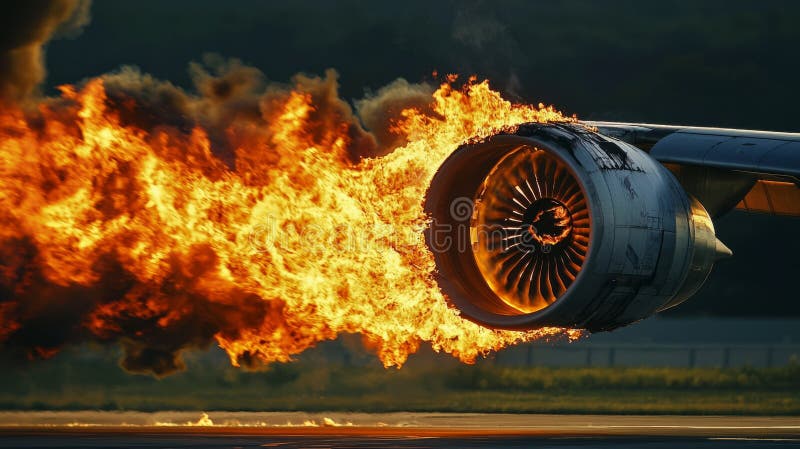 Jet Engine of Modern Aircraft in Fire. Stock Image - Image of disaster ...