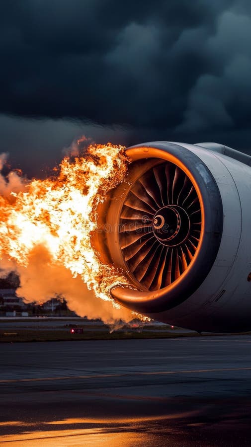 Jet Engine of Modern Aircraft in Fire. Stock Image - Image of airplane ...