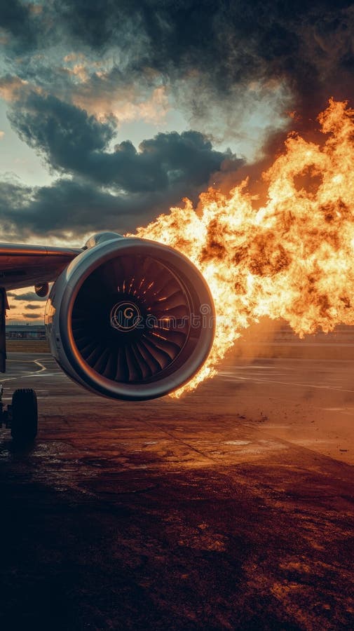 Jet Engine of Modern Aircraft in Fire. Stock Photo - Image of engine ...