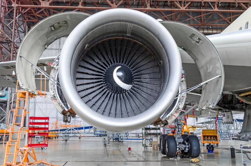 Jet Engine Open and Ready for Maintenance Inside Hangar Stock Image ...