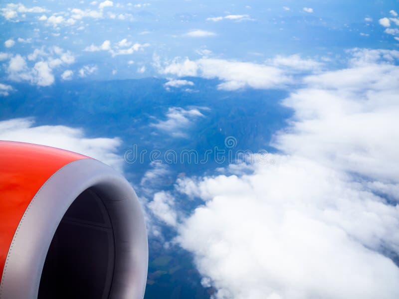 Jet Engine of Red Airplane from Window of Passenger View Stock Image ...