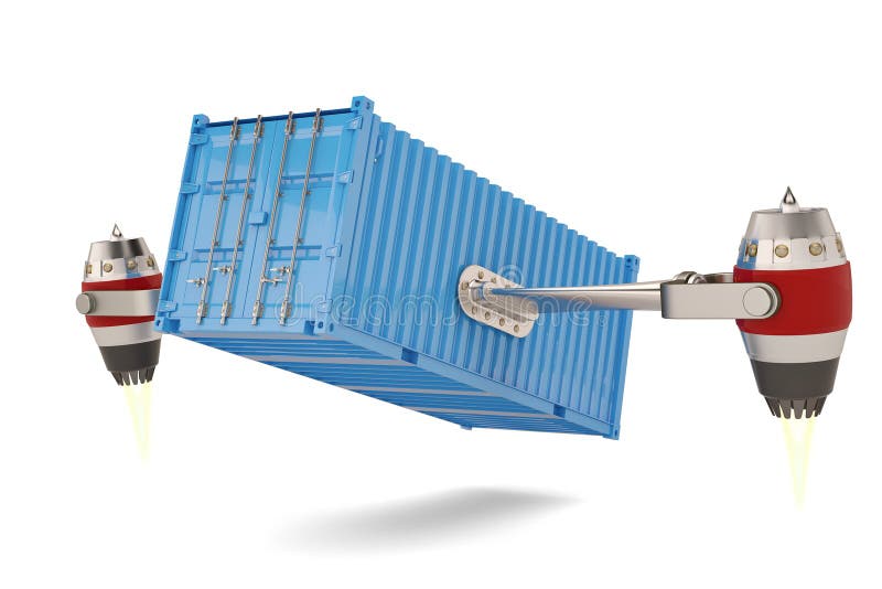 Jet Engine with Shipping Container on a White Background.3D ...
