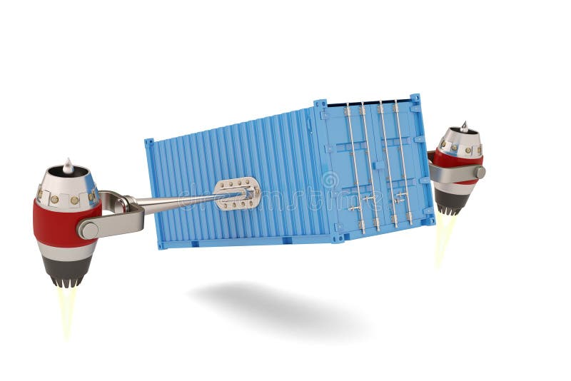Jet Engine with Shipping Container on a White Background.3D ...