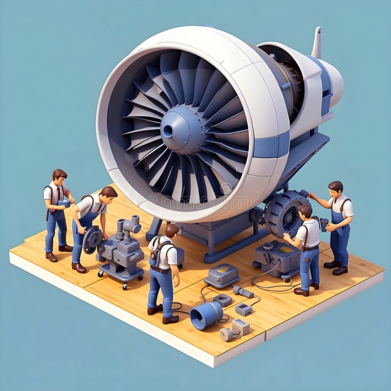 Jet Engine Technicians Checking Service Maintenance Airplane Tur Stock ...