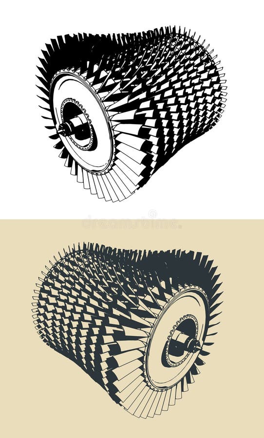 Jet Engine Turbine Rotor and Blades Stock Vector - Illustration of gear ...