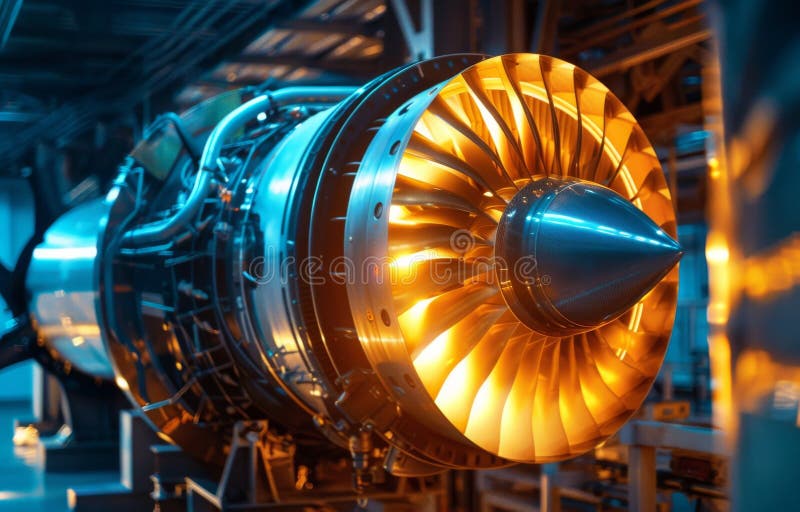 A Jet Engines Turbine Glowing With Heat During A Test Run Showcasing The Intense Energy And