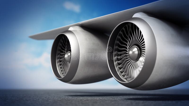 Jet Engines in the Wing of a Passenger Airplane. 3D Illustration Stock ...