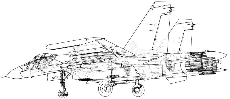 Jet Fighter Aircraft. Vector Wire-frame Concept. Created Illustration ...
