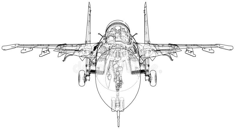 Jet Fighter Aircraft. Vector Wire-frame Concept. Created Illustration ...