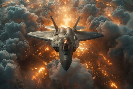 Jet Fighter Attacks and Flies Over Clouds - Fire, Flames, Explosion in ...