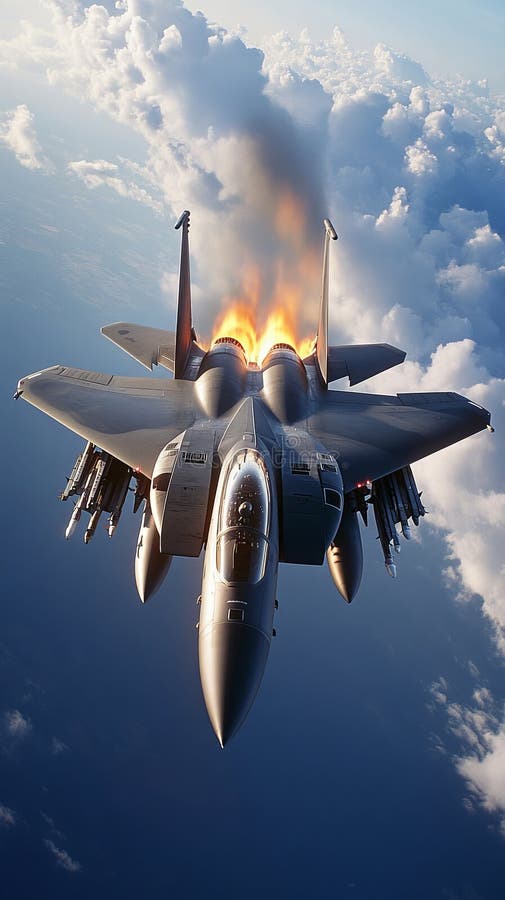 Jet Fighter with Burning Afterburners in Flight Stock Image - Image of ...