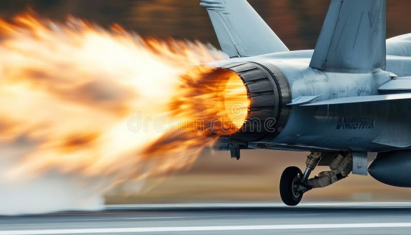 Jet Fighter Engine Producing Exhaust Flames during Takeoff Stock Image ...