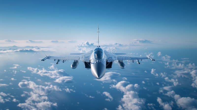 Jet Fighter Flying Above Clouds Stock Illustration - Illustration of ...
