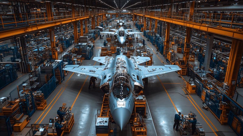 Jet Fighter Manufacturing Plant with Modern Assembly Lines, Robots and ...