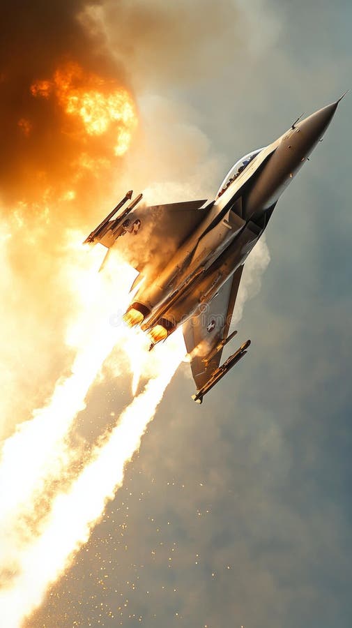 Jet Fighter Performing Dynamic Aerial Maneuvers Amidst Fiery Backdrop ...