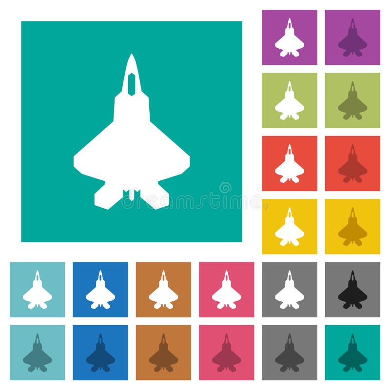 Jet Fighter Silhouette Square Flat Multi Colored Icons Stock Vector ...