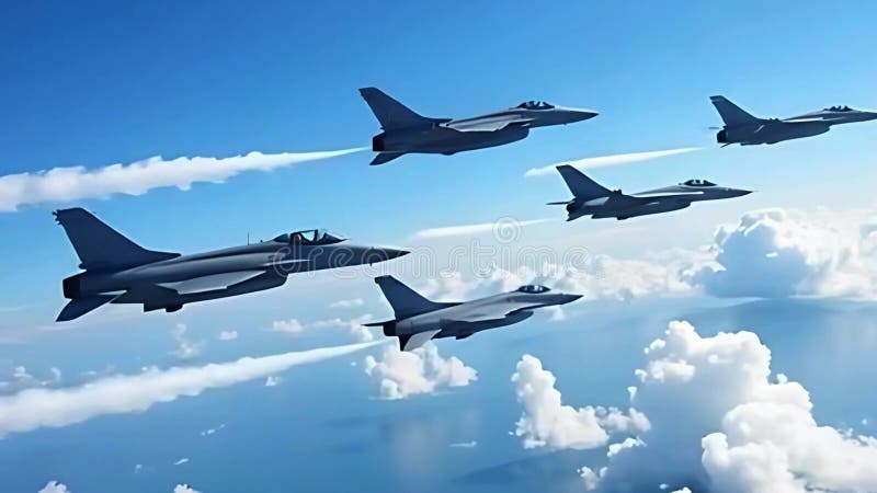 Jet Fighters Flying Together in a Coordinated Attack Stock Video ...