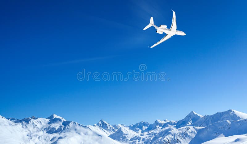 Jet in Flight Over the Alps Stock Photo - Image of ailerons, snow ...