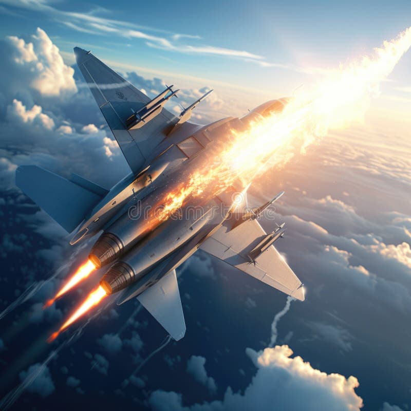 Jet Flying with Rocket Ejection. Generative AI. Stock Image - Image of ...