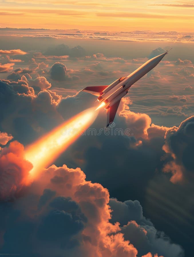 Jet Flying through the Sky with Orange Light Stock Photo - Image of ...