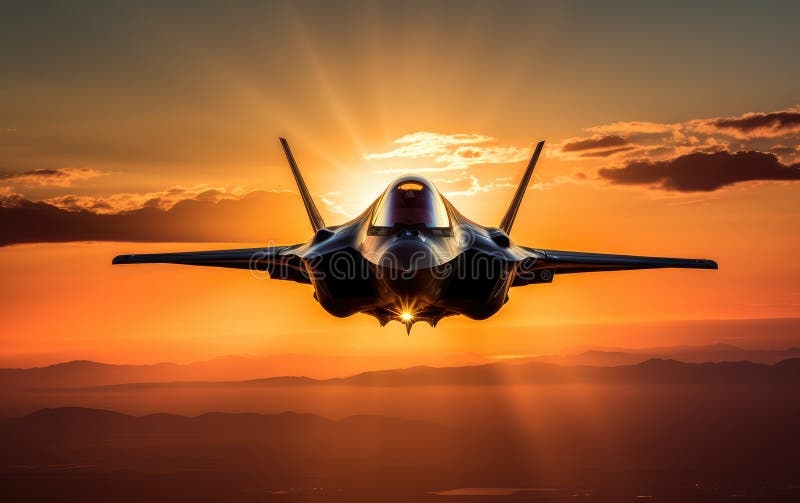 Jet Flying in the Sky with the Sun Behind Stock Photo - Image of ...
