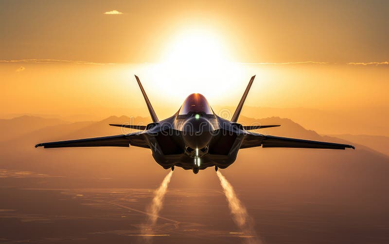 Jet Flying in the Sky with the Sun Behind Stock Photo - Image of ...