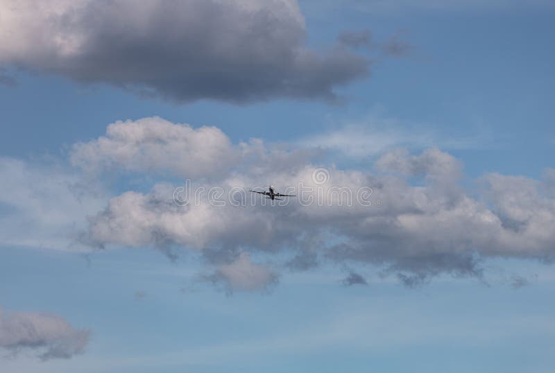 Jet Flying by Some Clouds Over Boston in NYC, USA Stock Image - Image ...