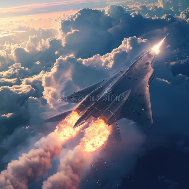Jet Flying Amidst Abundant Clouds. Generative AI. Stock Photo - Image ...