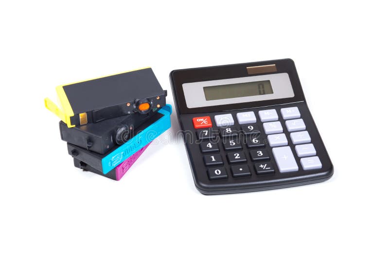 Jet-ink Color Printer Cartridges and Calculator Stock Photo - Image of ...