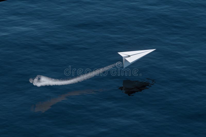 Jet Paper Plane Fly Over the Ocean, 3d Rendering Stock Illustration ...