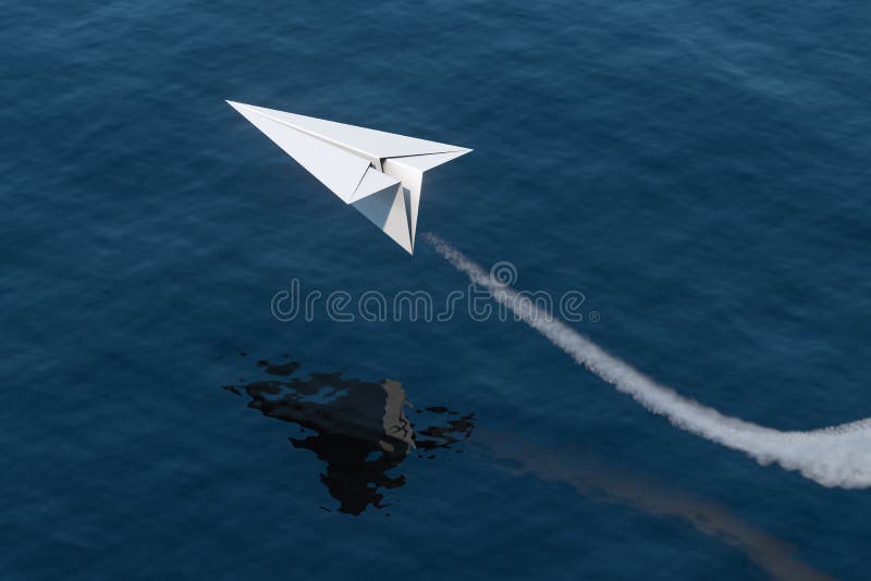 Jet Paper Plane Fly Over the Ocean, 3d Rendering Stock Illustration ...