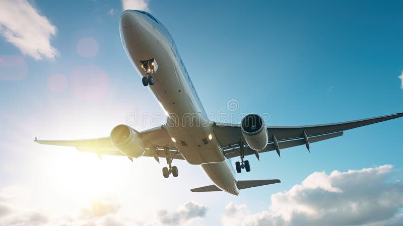 A Jet Passenger Plane Flies through the Blue Sky Stock Illustration ...
