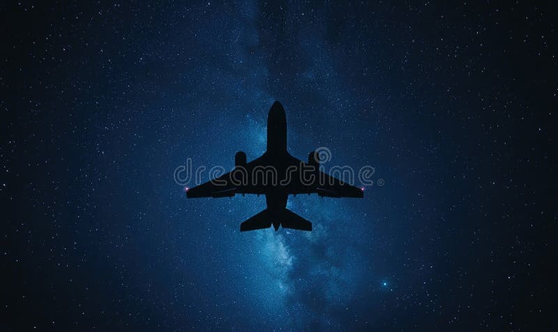 A Jet Plane is Flying through the Night Sky Stock Photo - Image of ...