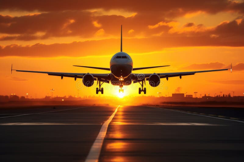 Jet Plane Landing Just As Sun Rises, Perfect Timing Stock Image - Image ...