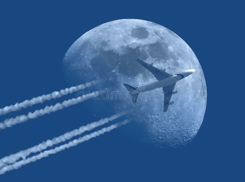Air plane full moon stock photo. Image of close, flight - 6670816