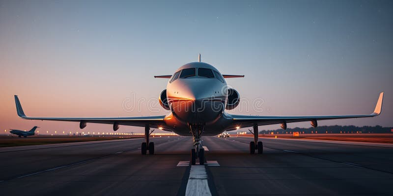 A Jet Plane is on the Runway at Night Stock Illustration - Illustration ...