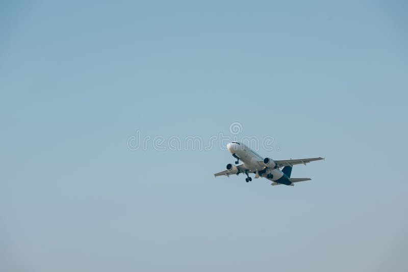 Jet Plane Taking Off with Blue Sky Stock Image - Image of airplane ...