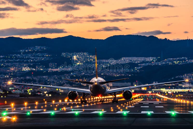 Jet Plane Taking Off Scene at Dusk Stock Photo - Image of journey ...
