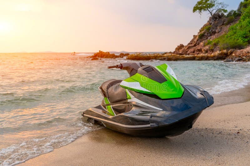 Jet Scooter on the Sandy Beach of a Tropical Exotic Island in the ...