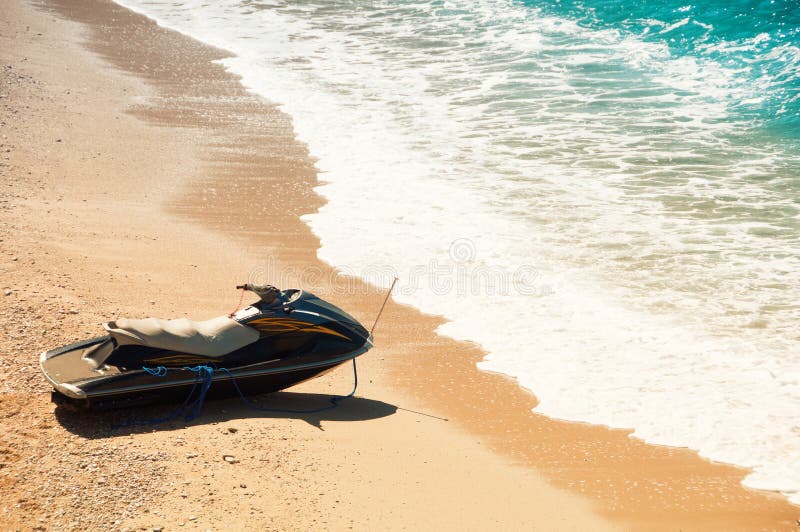 Jet Ski on the Beach, Coast of the Mediterranean Sea. Stock Image ...