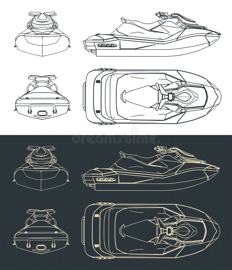 Jet ski technical drawings stock vector. Illustration of boat - 331717724