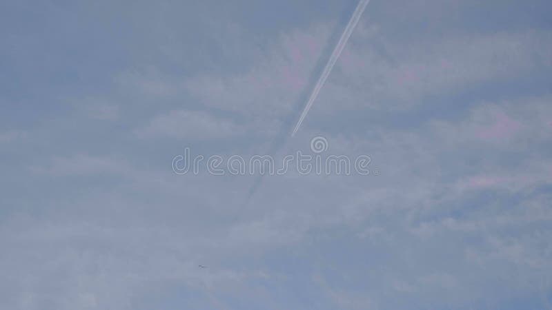 Jet Stream of Airplane Going in Blue Sky Stock Video - Video of ...