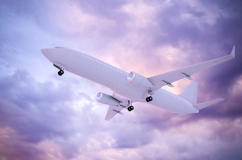 Jet in a sunset sky stock photo. Image of flight, aviation - 161008436