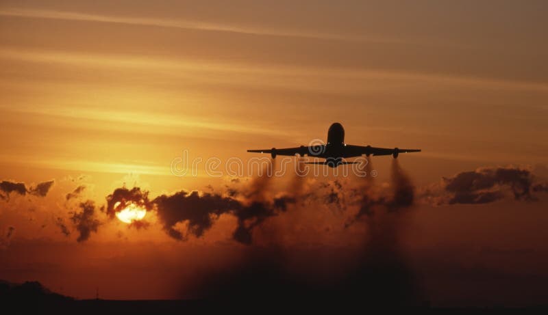 Jet takeoff at sunset stock image. Image of sunset, airport - 9085385