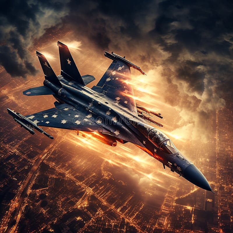 Jet Taking Off with an Explosion Behind it at Night. Stock Illustration ...