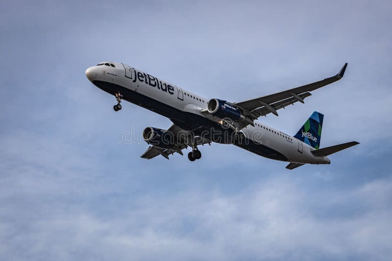 Jetblue Airbus 321 Airplane during the Flight Against the Blue Sky with ...