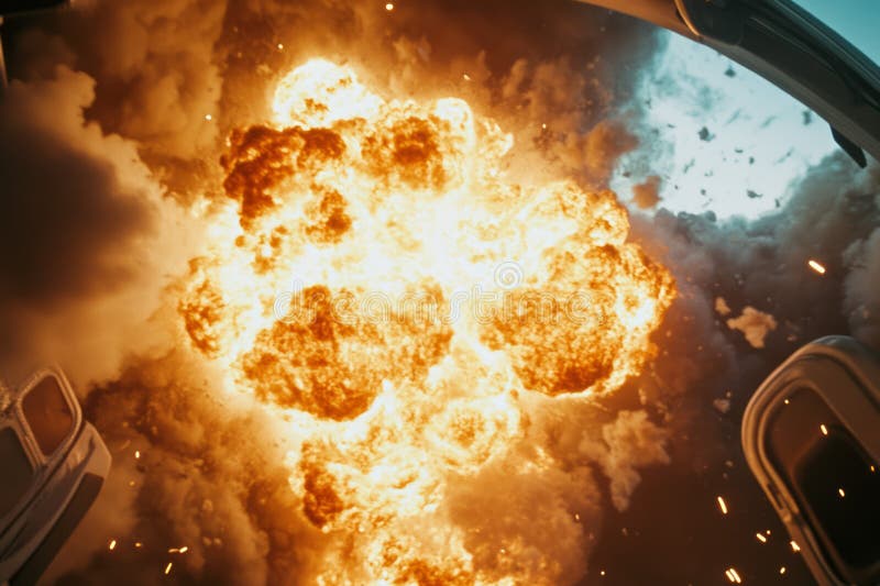 Jetliner Soaring through Fiery Explosion from Below. Neural Network AI ...