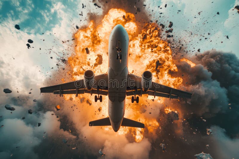Jetliner Soaring through Fiery Explosion from Below. Neural Network AI ...